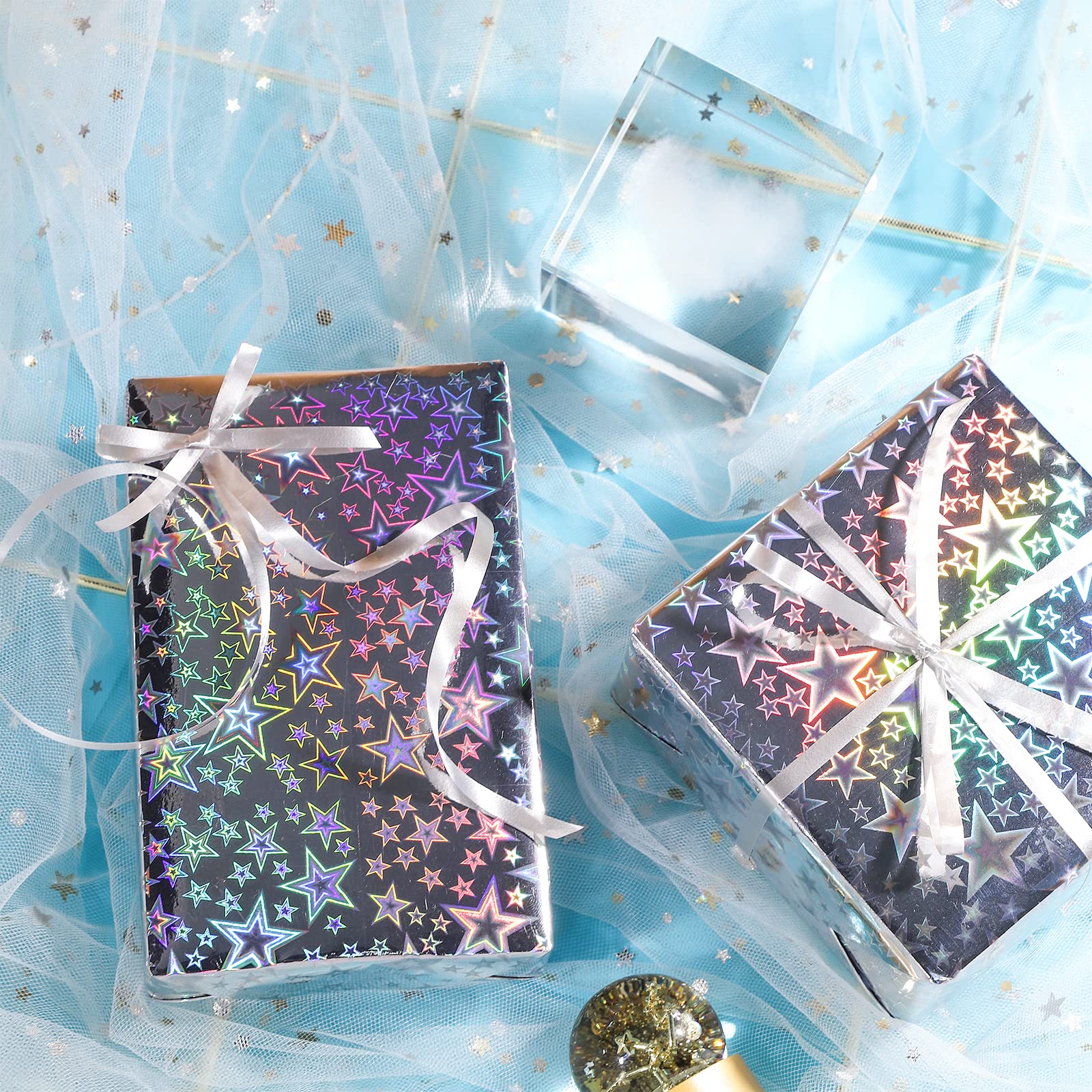 MAYPLUSS Holographic Wrapping Paper - Mini Roll - 17 Inch X 32.8 Feet- Metallic Green Foil Design (47.3 sq.ft.ttl)
