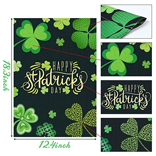 WATINC 2Pcs Happy St. Patrick's Day Garden Flag Burlap Double Sided Clover House Flags Shamrock Indoor Home Flag with Green Hat Pattern Outdoor Three Leaves Decor Flag for Celebration 18.3 x 12.4 In