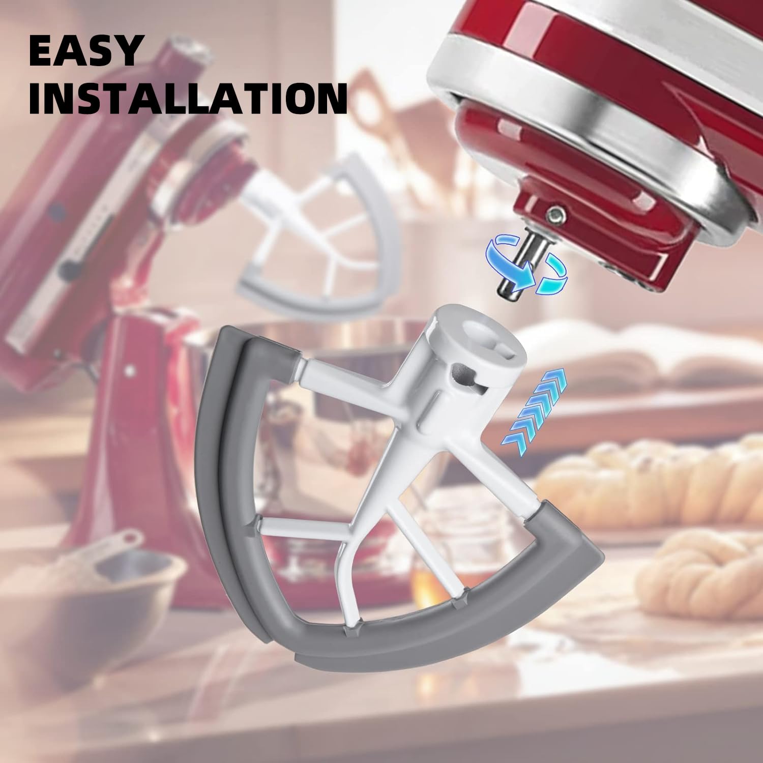Paddle Attachment for KitchenAid 4.5-5 Quart Tilt-Head Stand Mixer, Flex Edge Beater Kitchen Aid Mixers Accessories with Silicone Edges Bowl Scraper (A)