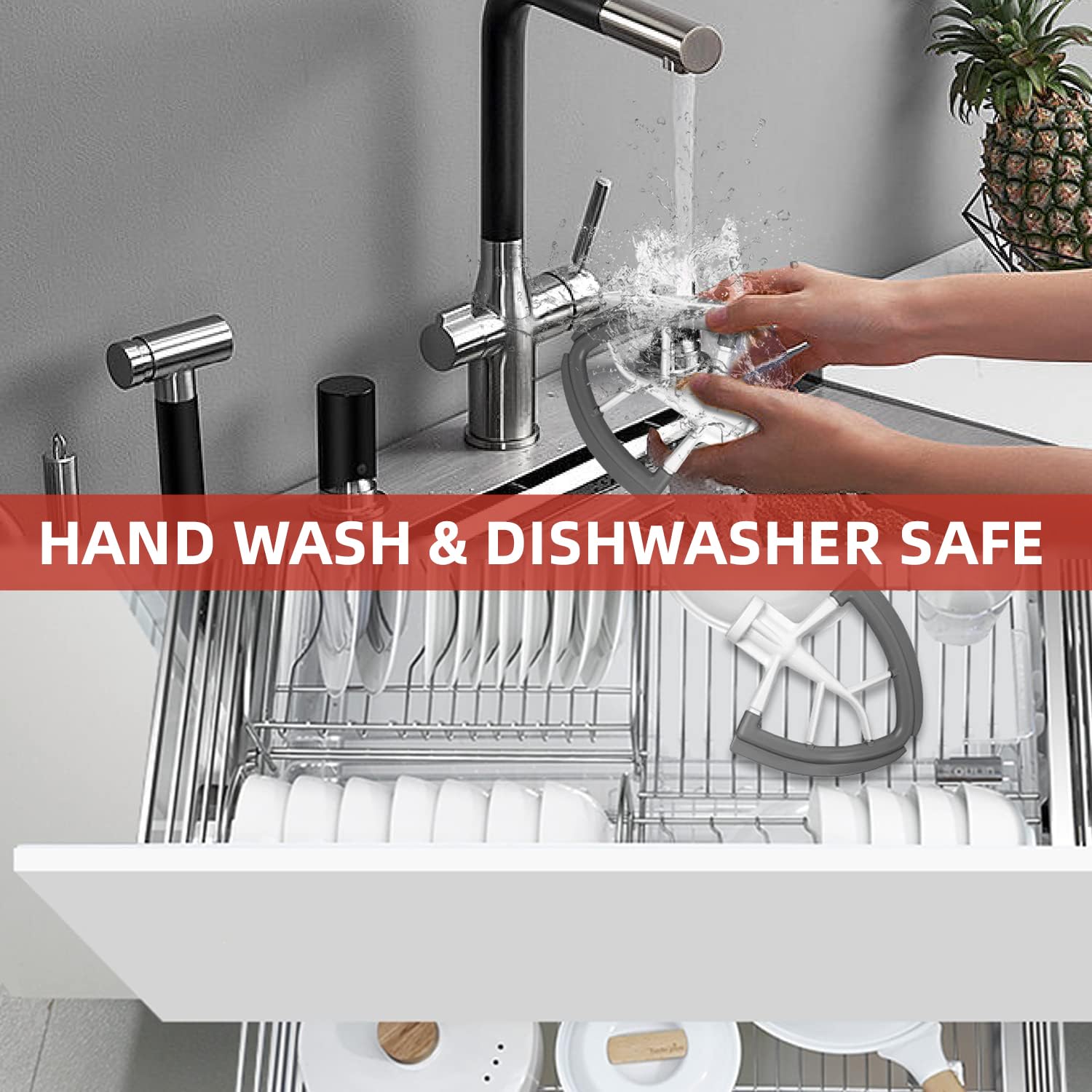 Paddle Attachment for KitchenAid 4.5-5 Quart Tilt-Head Stand Mixer, Flex Edge Beater Kitchen Aid Mixers Accessories with Silicone Edges Bowl Scraper (A)
