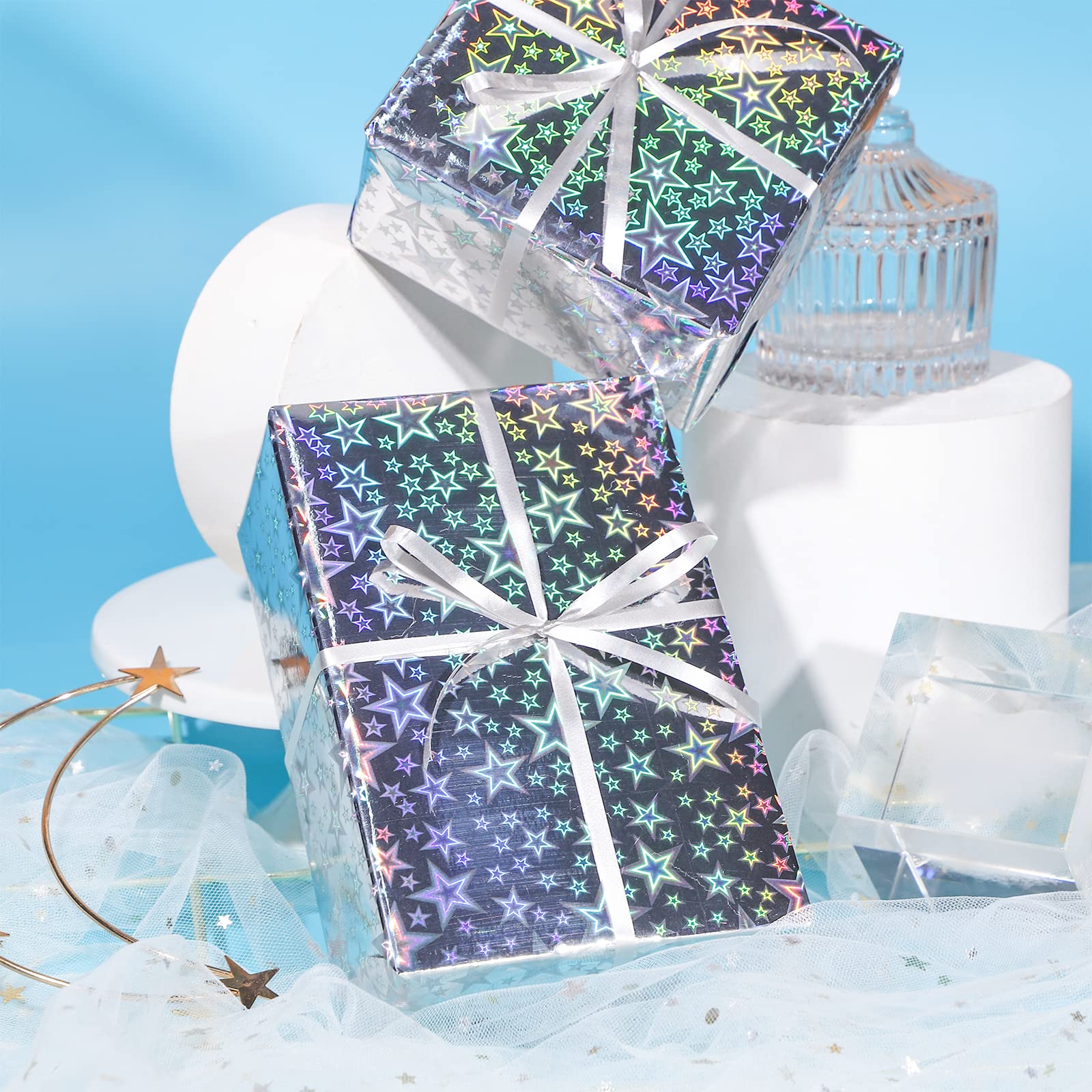 MAYPLUSS Holographic Wrapping Paper - Mini Roll - 17 Inch X 32.8 Feet- Metallic Green Foil Design (47.3 sq.ft.ttl)
