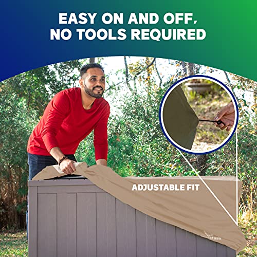 YardStash Deck Box Cover - Heavy Duty, Waterproof Covers for Outdoor Cushion Storage and Large Deck Boxes - Protects from Rain, Wind and Snow - XXL - Tan