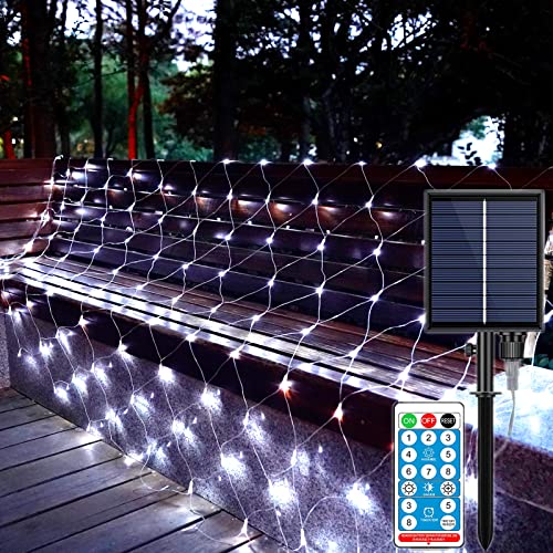 Solar Net Lights Outdoor Waterproof, 9.8FT×6.6FT 192-LED Outdoor Christmas Mesh Lights with 8 Modes for Bush Garage Fence Lawn Garden Park Valentine's Day Christmas Decoration(White)