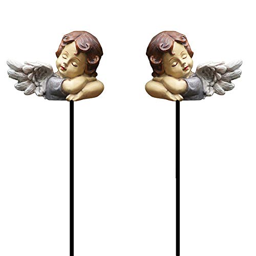 JIUMO Decorative Angles Garden Stakes Small Cherub for Potted Plants Little Angels Decorations Fairy Garden Accessories Memorial Figurine for Indoor Plant Set of 2