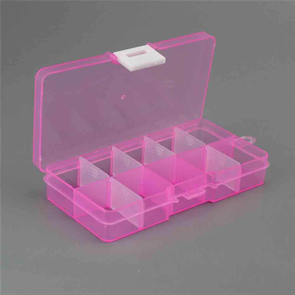 Arinasowa Pink Plastic Jewelry Box Organizer Storage Container with Adjustable Divider Removable 10 Grids