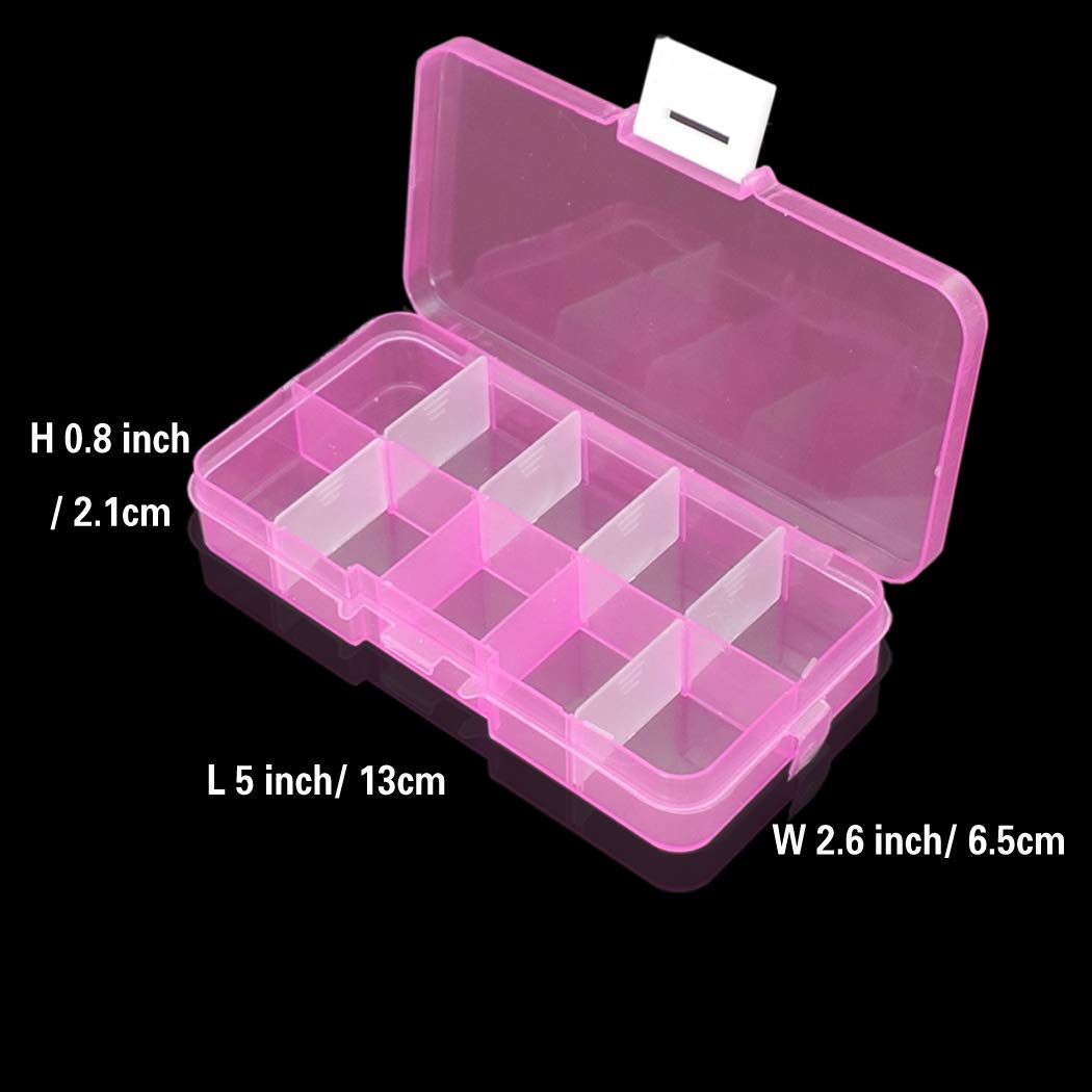 Arinasowa Pink Plastic Jewelry Box Organizer Storage Container with Adjustable Divider Removable 10 Grids