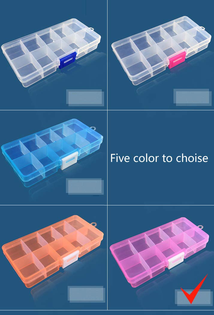 Arinasowa Pink Plastic Jewelry Box Organizer Storage Container with Adjustable Divider Removable 10 Grids