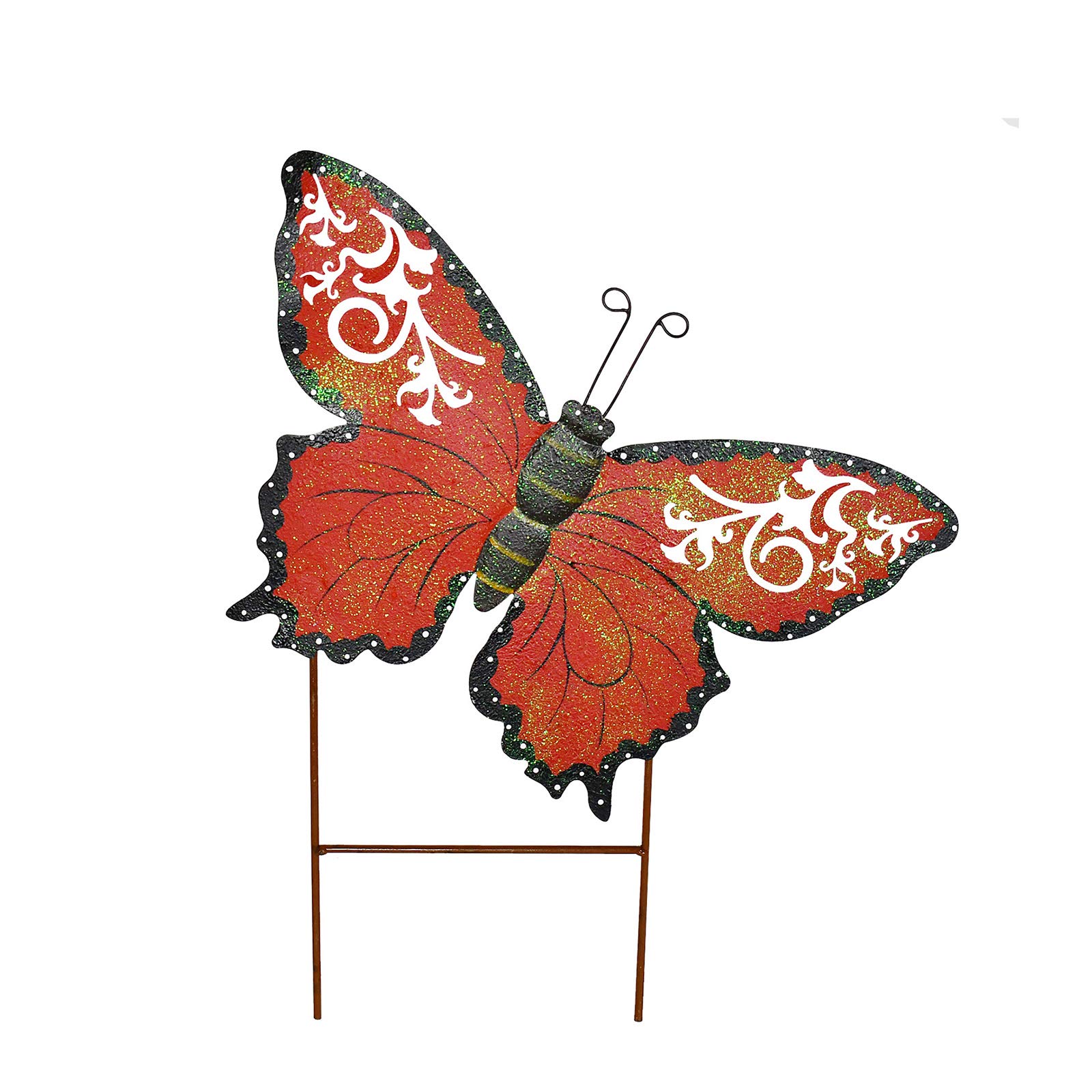 18.5 Inch Metal Butterfly Garden Stake Outdoor Decorative Stakes Butterfly Decor Whimsical Butterfly Stake Yard Art Ornaments (Red)