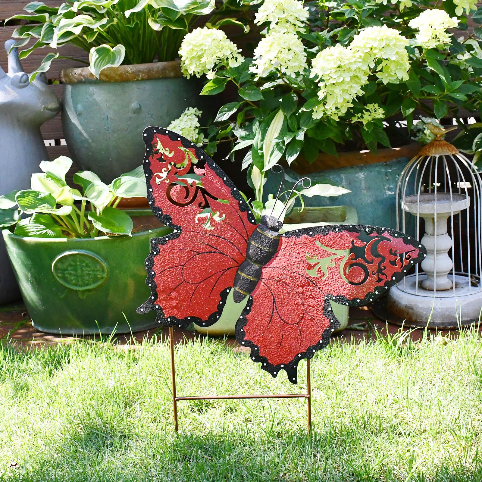 18.5 Inch Metal Butterfly Garden Stake Outdoor Decorative Stakes Butterfly Decor Whimsical Butterfly Stake Yard Art Ornaments (Red)