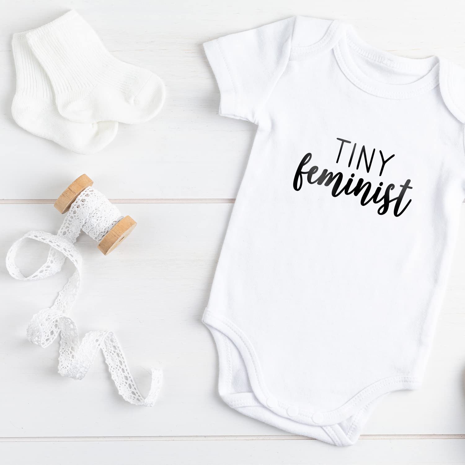 Printique Onesie Organic Baby One Piece Short Sleeve Cute Feminism Bodysuit, 0-12 Months - Tiny Feminist (3-6 Months)