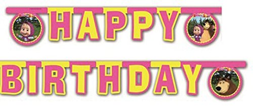 Procos 86564 – "Happy Birthday" Banner Masha and the Bear, 2.4 m, Multi-Colour