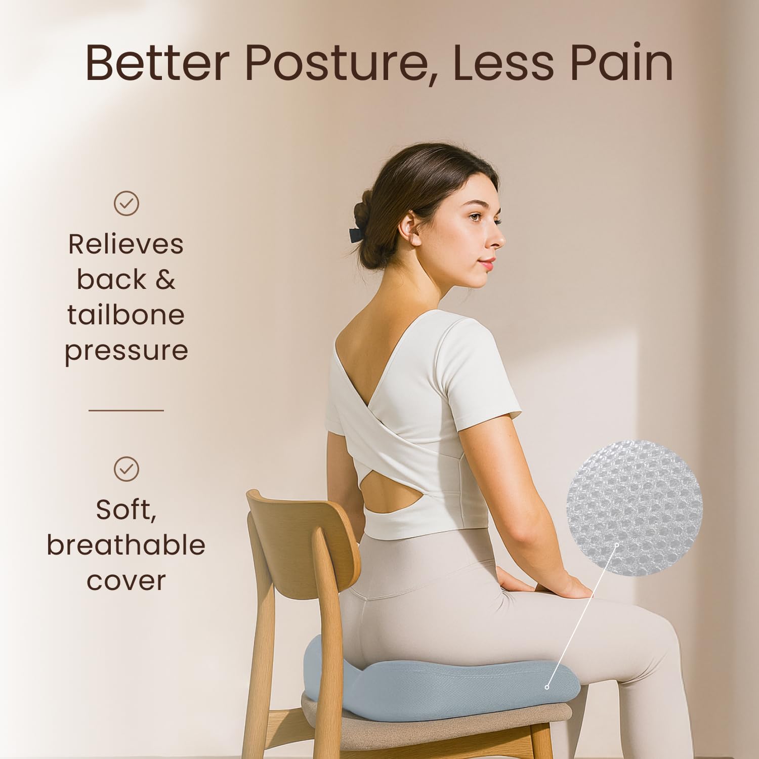 Sleepavo Black Memory Foam Seat Cushion for Office Chair - Pillow for Sciatica, Coccyx, Back, Tailbone & Lower Back Pain Relief - Orthopedic Chair Pad for Lumbar Support in Office Desk, Car & Airplane