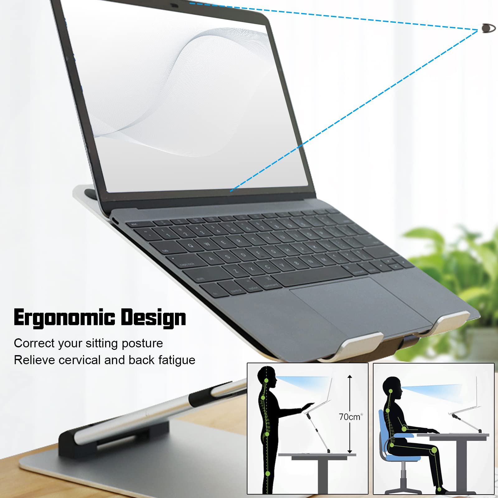 Winunite Silver Adjustable Laptop Stand for Desk Compatible with MacBook Laptops 10 15 17 inches Ergonomic Sit to Stand Portable Laptop Holder Convertor Fits for All Laptops Tablets 11-17"