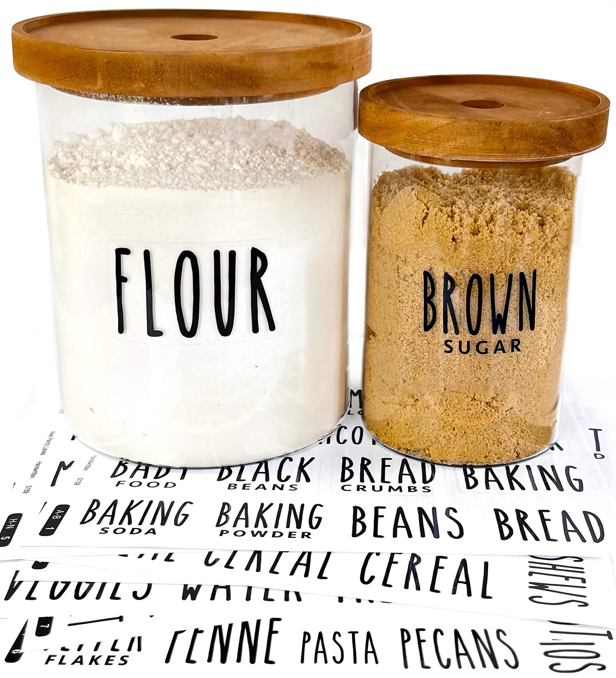 QUART + PINT 155 Kitchen Pantry Labels for Containers. Preprinted Clear Handwritten Stickers with Black Text. Waterproof Vinyl Stickers. Organization Labels for Jars Canisters & Home Storage Bins.
