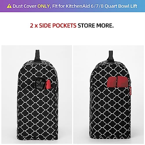 NICOGENA Stand Mixer Cover Compatible with KitchenAid 6/7/8 Quart Bowl Lift, Dust Cover with Zipper Pocket for Accessories, Lantern Black