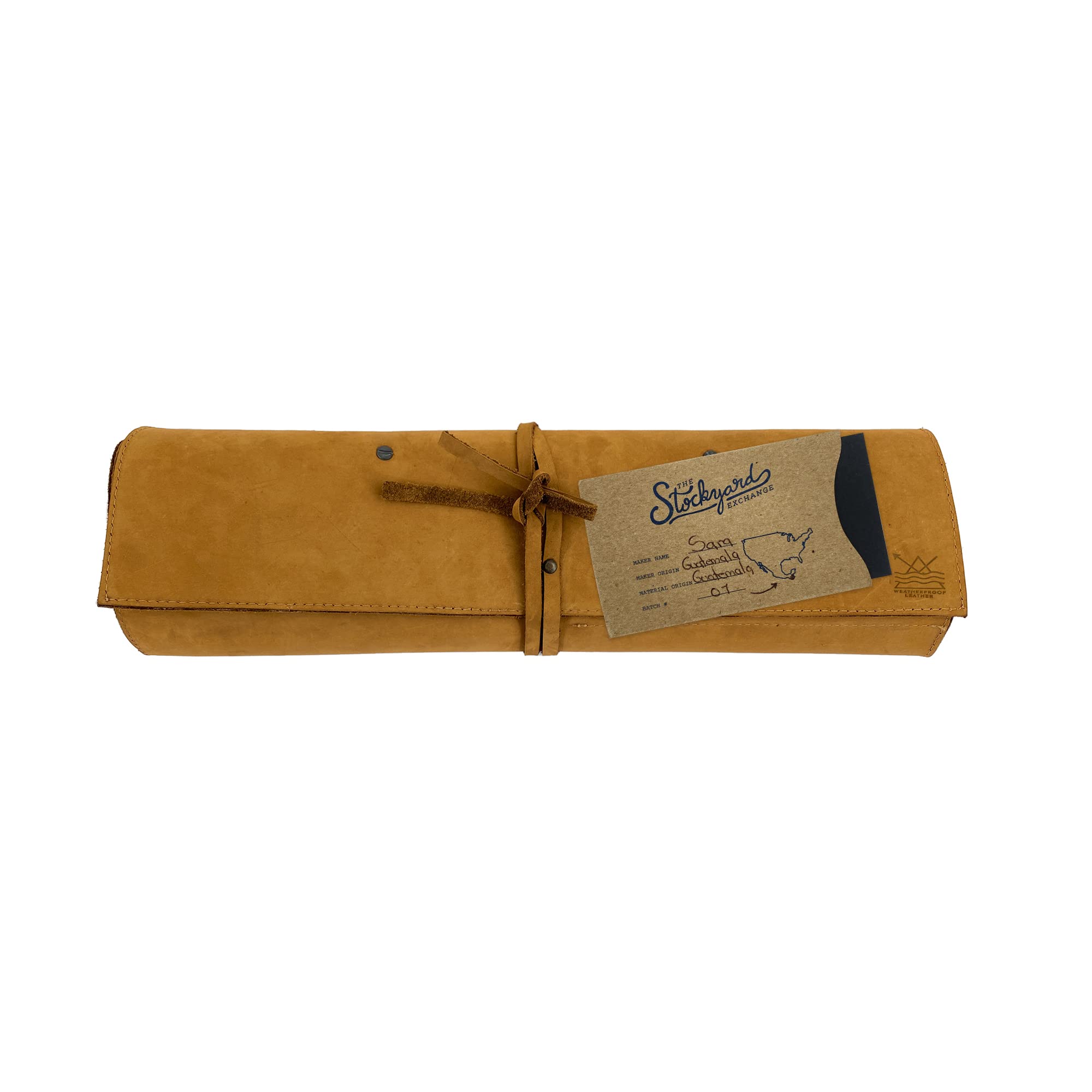 Weatherproof, Rustic Knife Roll Case (5 pockets) Handmade from Suede Leather - Compact Carry On Bag for Traveling Chefs & Cooks, Kitchen Tool Storage Organizer :: Old Tobacco