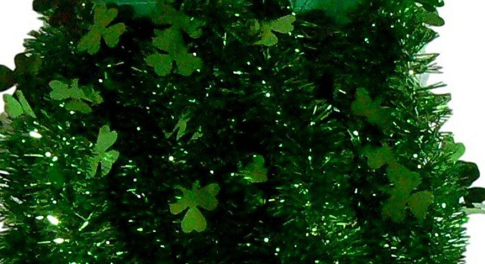 Momentum Brands St. Patrick's Green Shamrock Tinsel Garland - 9 Ft (Pack of 2)