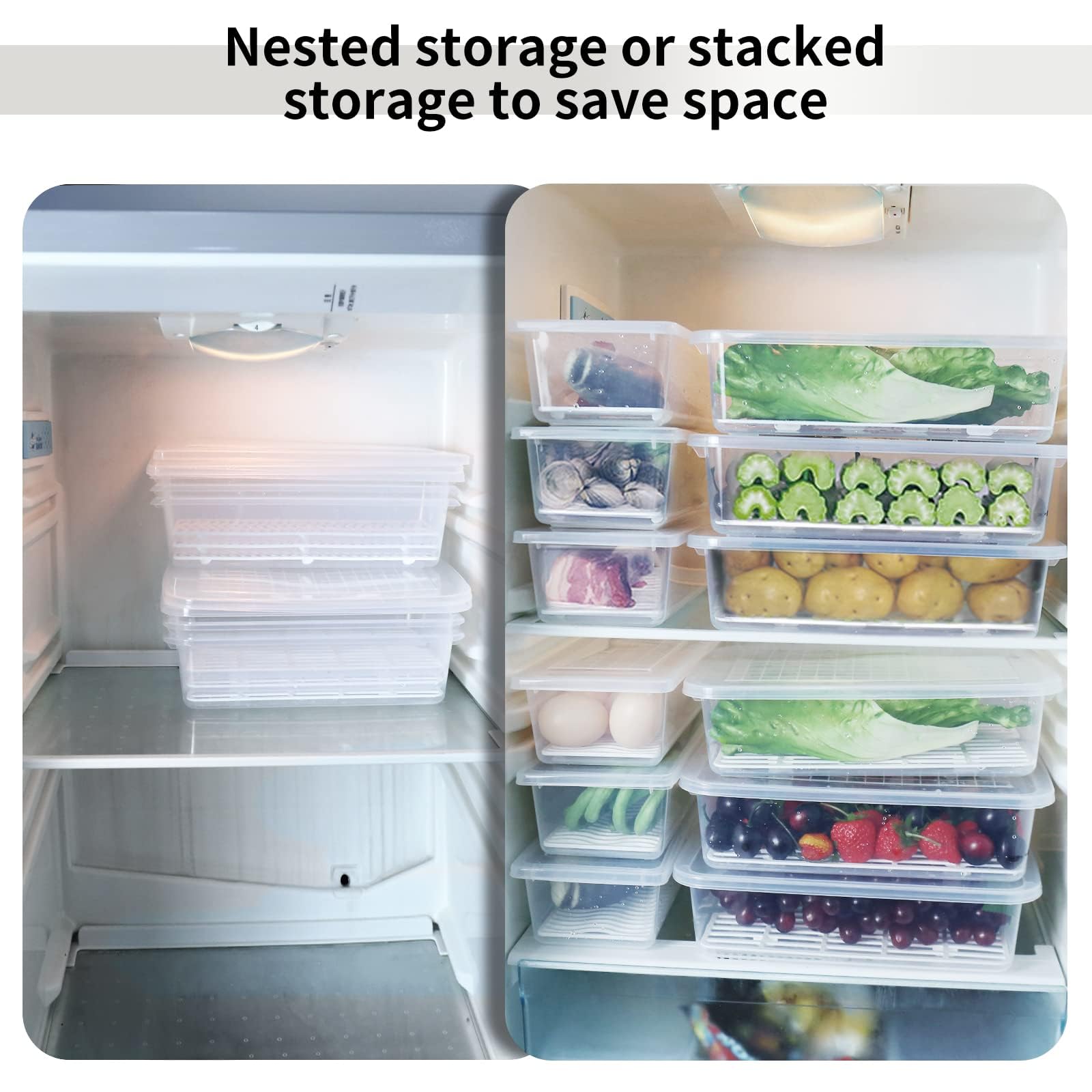77L Food Storage Container, (3-Pack) Plastic Food Containers with Removable Drain Plate and Lid, Stackable Portable Freezer Storage Containers - Tray to Keep Fruits, Vegetables, Meat and More (Large)