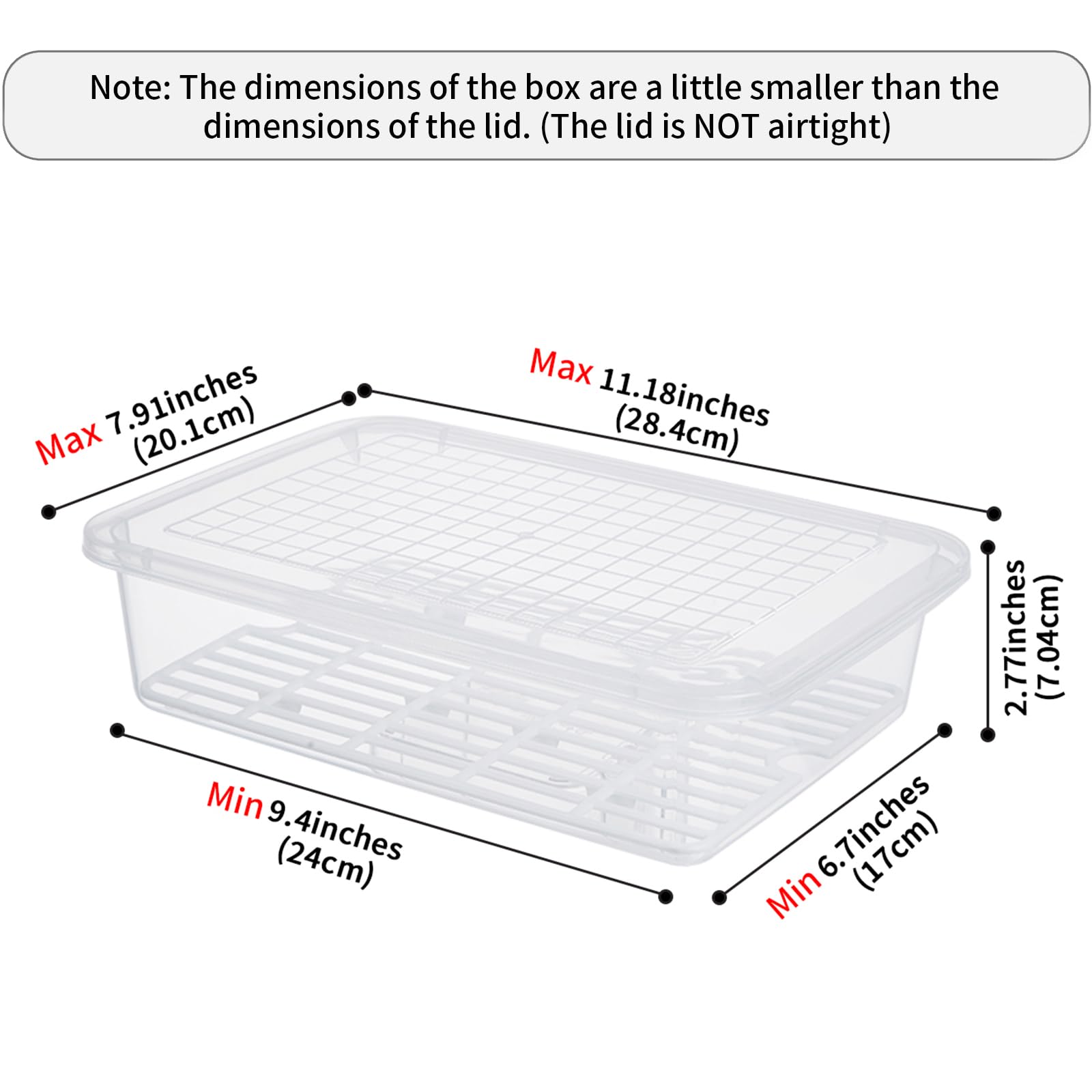 77L Food Storage Container, (3-Pack) Plastic Food Containers with Removable Drain Plate and Lid, Stackable Portable Freezer Storage Containers - Tray to Keep Fruits, Vegetables, Meat and More (Large)
