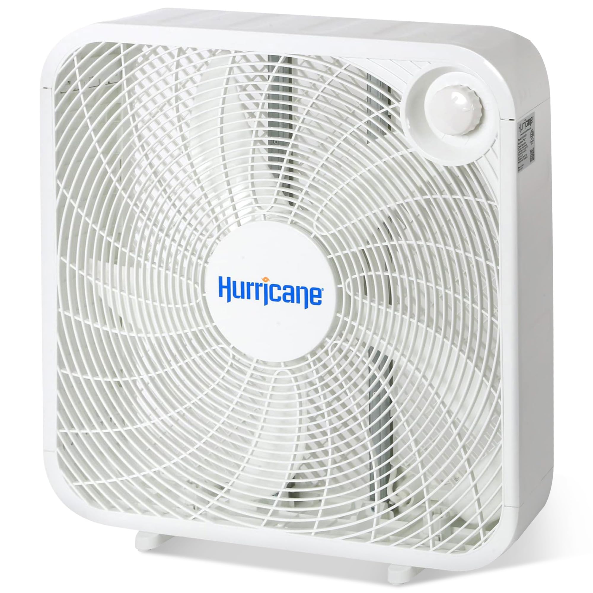 Hurricane Box Fan - 20 Inch, Classic Series, Floor Fan with 3 Energy Efficient Speed Settings, Compact Design, Lightweight - ETL Listed, White