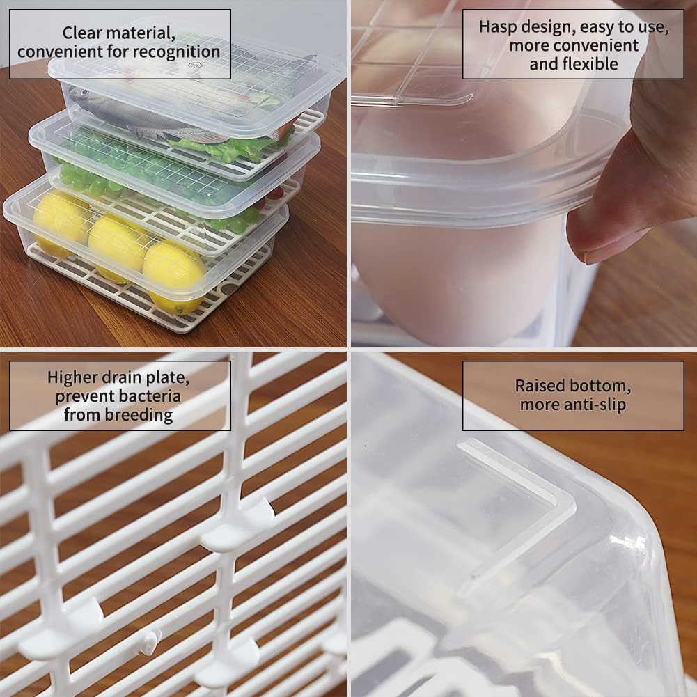 77L Food Storage Container, (3-Pack) Plastic Food Containers with Removable Drain Plate and Lid, Stackable Portable Freezer Storage Containers - Tray to Keep Fruits, Vegetables, Meat and More (Large)