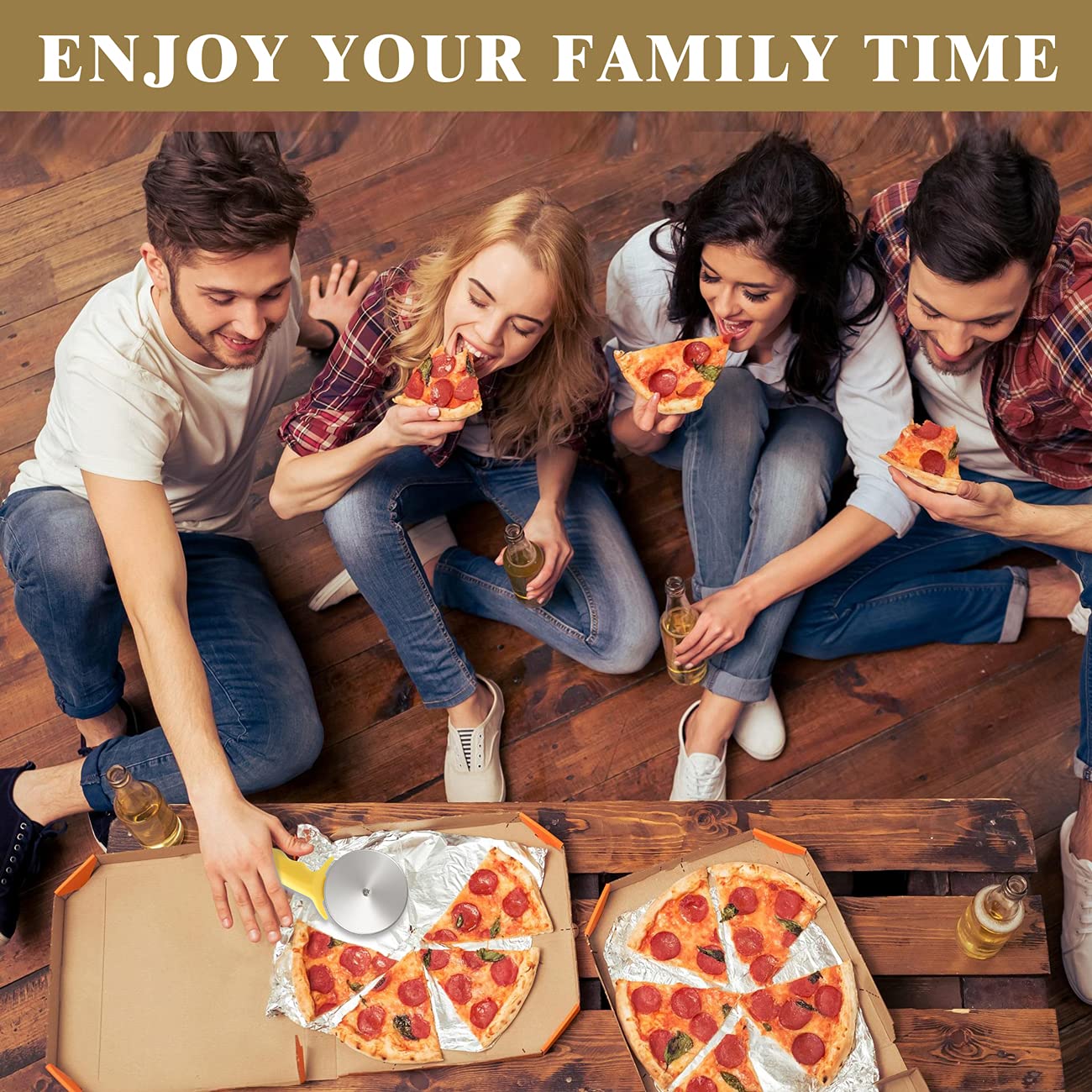 4-Inch Super Sharp Pizza Cutter Wheel,Stainless Steel Large Blade Pizza Cutter with Cover,Premium Kitchen Pizza Slicer with Good Grips Handle,Easy to Clean and Dishwasher Safe-Yellow