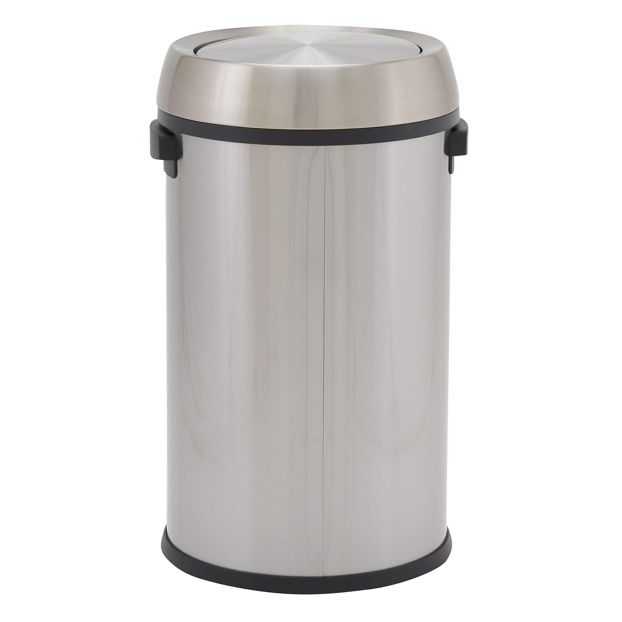 Design Trend Round Stainless Steel Commercial Trash Can with Swing Lid | 65 Liter / 17 Gallon, Silver