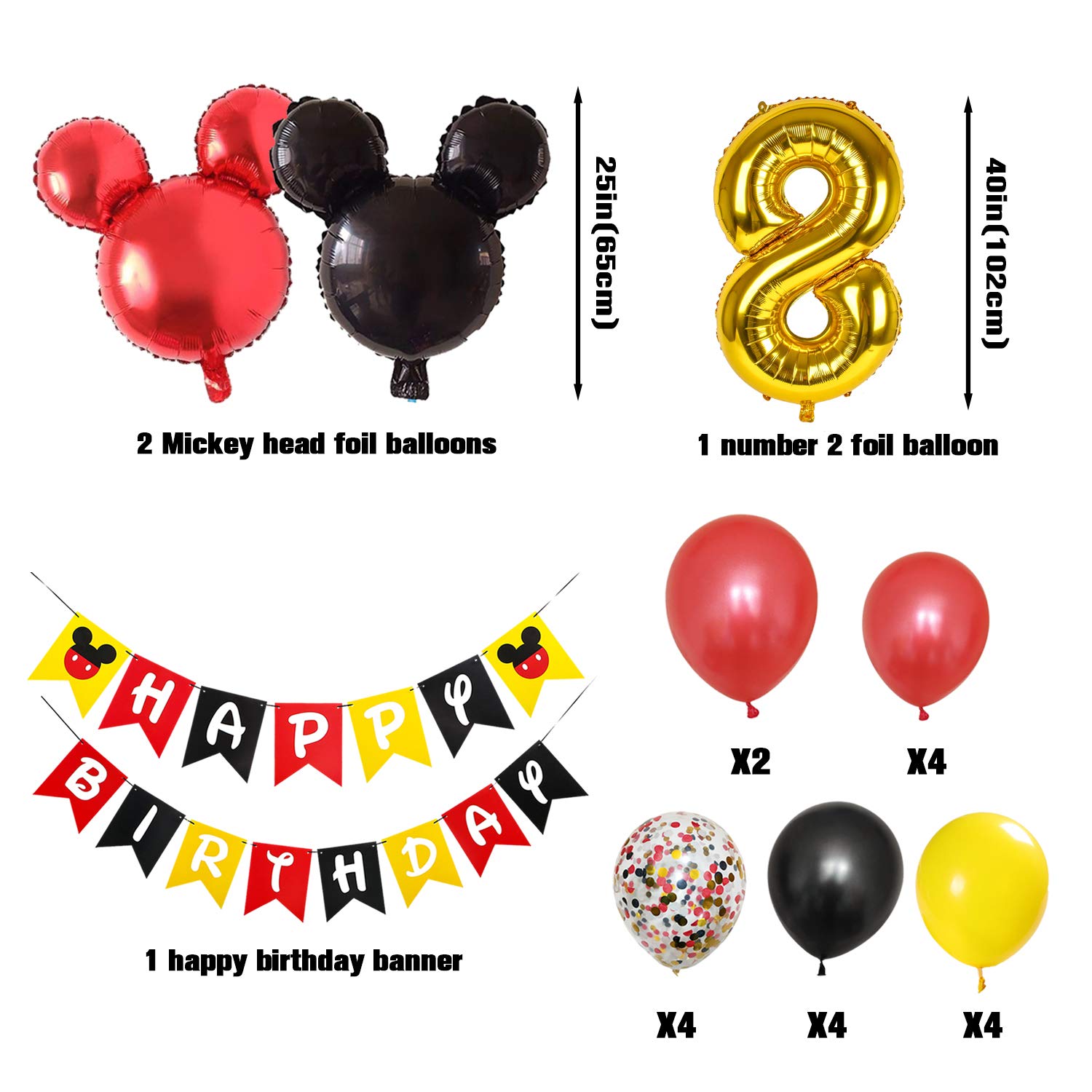 LINGTEER Micky Mouse Happy Birthday Decorations Set - Oh Twodles Gold Banner - 2nd Micky Theme Birthday Balloon Party Decorations.