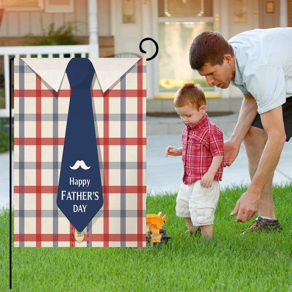 Father's Day Plaid Shirt Small Garden Flag Vertical Double Sided 12.5 x 18 Inch Work Hard Dad Burlap Yard Outdoor Decor