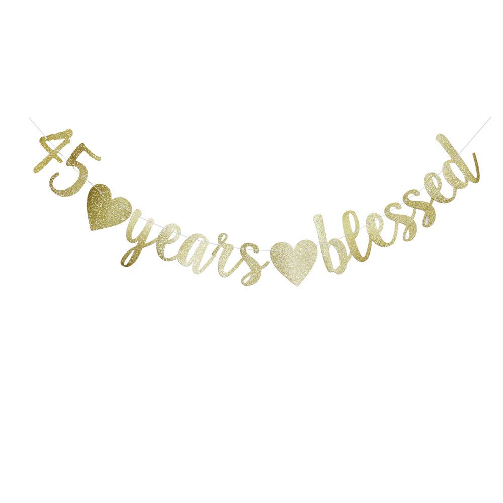 45 Years Blessed Banner, Funny Gold Glitter Sign for 45th Birthday/Wedding Anniversary Party Supplies Props