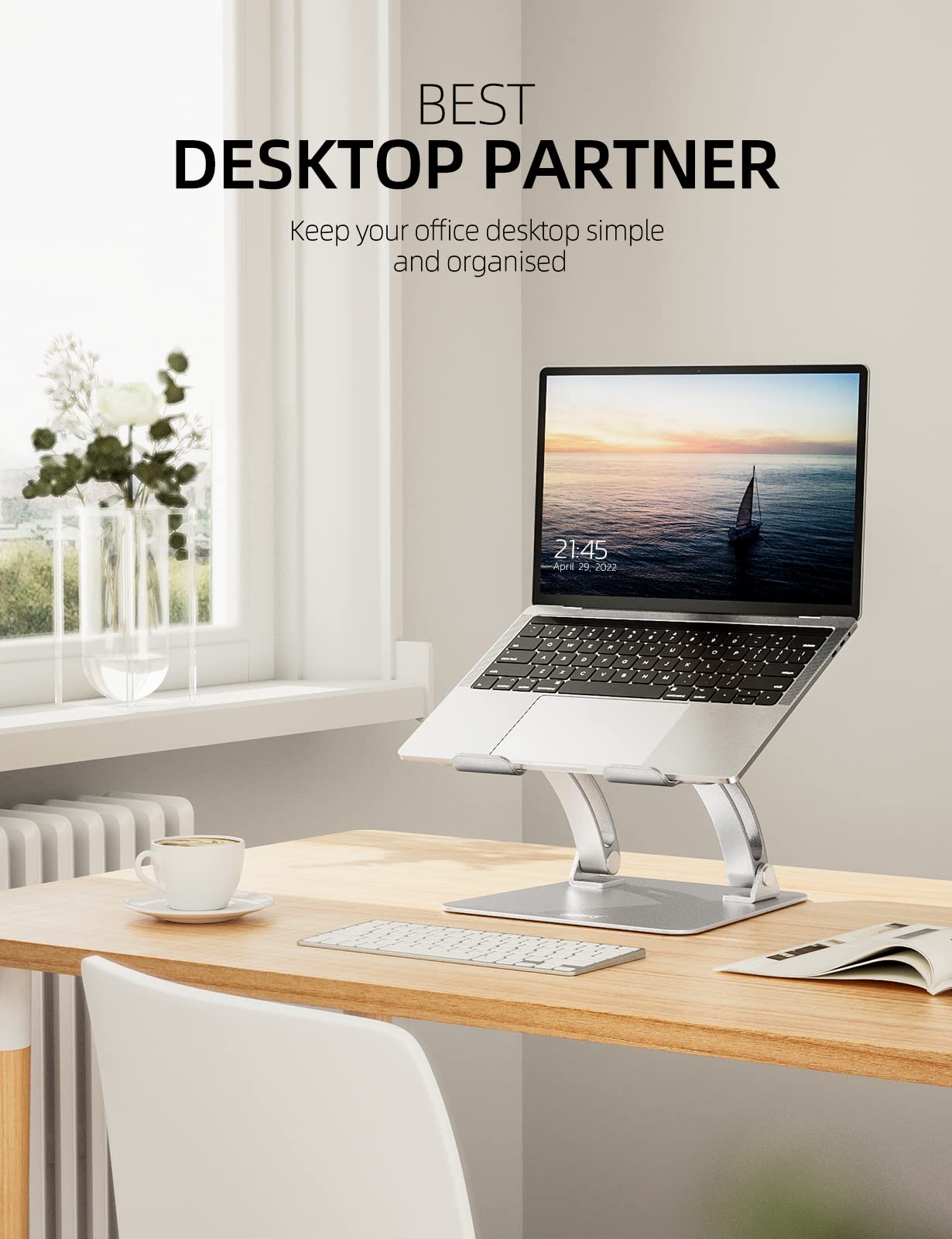 Nulaxy Laptop Stand for Desk, Ergonomic Height Angle Adjustable Laptop Riser Holder with Heat-Vent Computer Stand Compatible with 10-17" Up to 22 Lbs Laptop Notebook Computer Silver