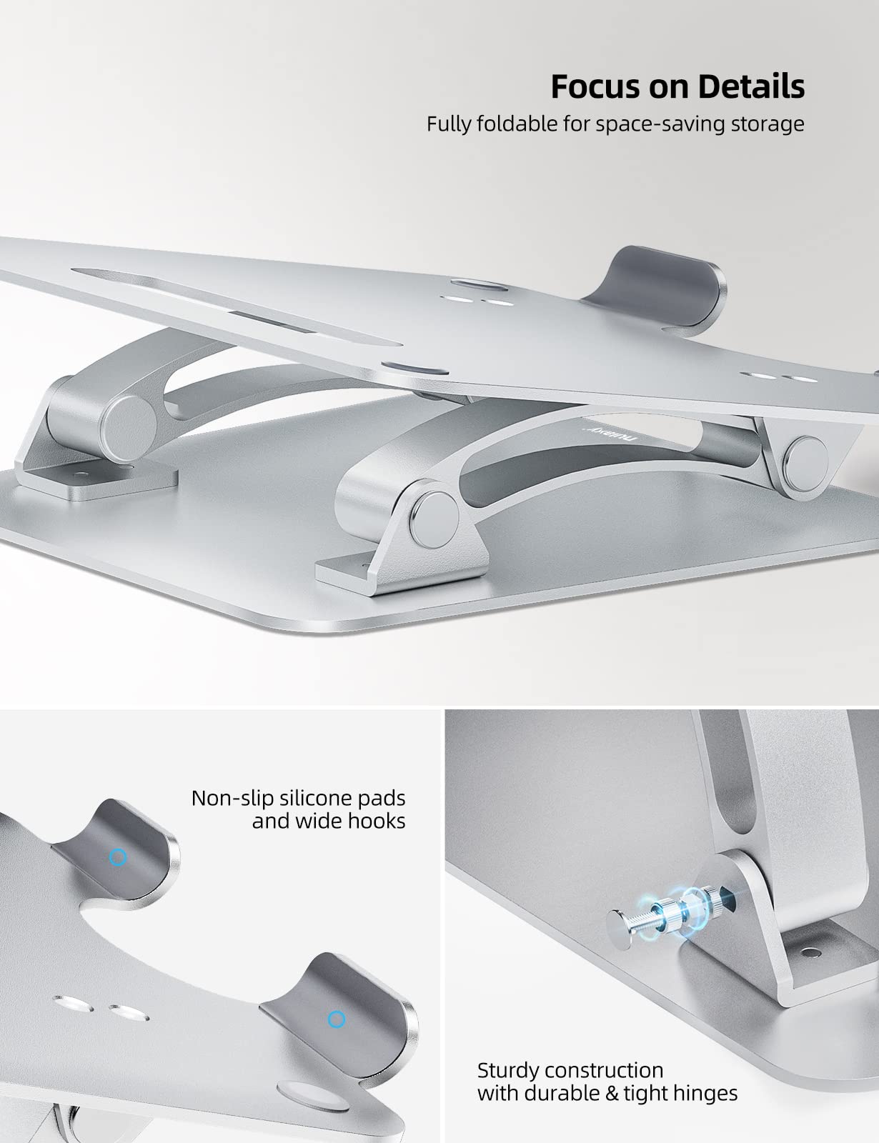 Nulaxy Laptop Stand for Desk, Ergonomic Height Angle Adjustable Laptop Riser Holder with Heat-Vent Computer Stand Compatible with 10-17" Up to 22 Lbs Laptop Notebook Computer Silver