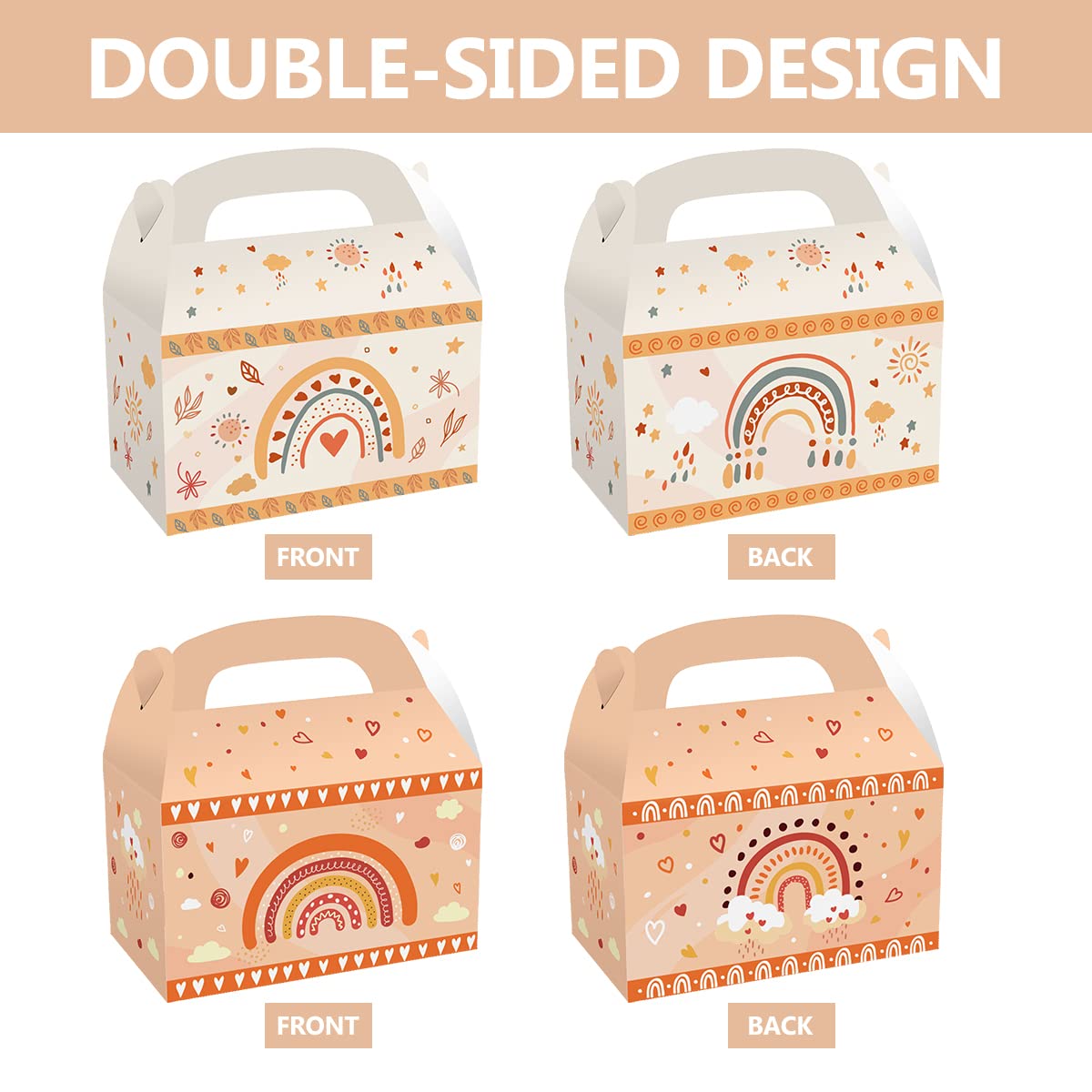 CIEOVO 24 Pack Boho Rainbow Party Goodie Gift Boxes, Boho Rainbow Paper Gift Boxes Bags for Boho Theme Kids Birthday Wedding Baby Shower Party Supplies Decoration