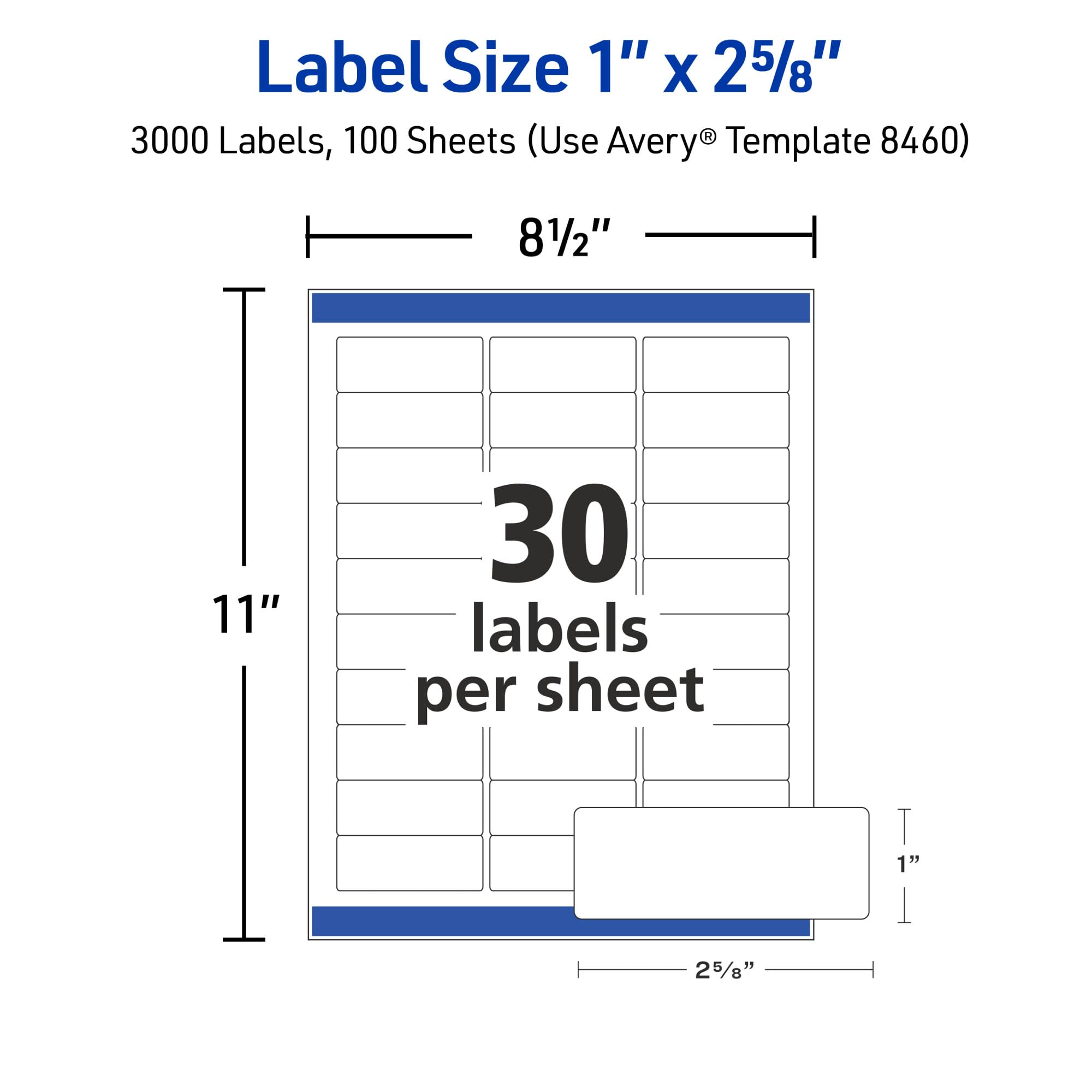 Avery Address Labels with Sure Feed for Inkjet Printers, 1" x 2-5/8", 3,000 Labels, Permanent Adhesive (8460), White