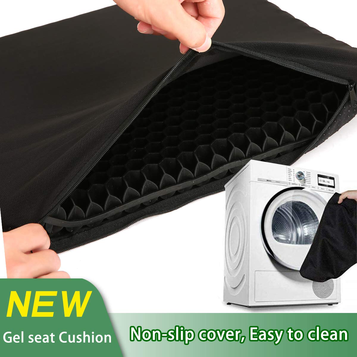 PUZXRRY Gel Seat Cushion - Double Layer Egg Gel Cushion with Breathable Non-Slip Cover for Office Car Wheelchair, Black
