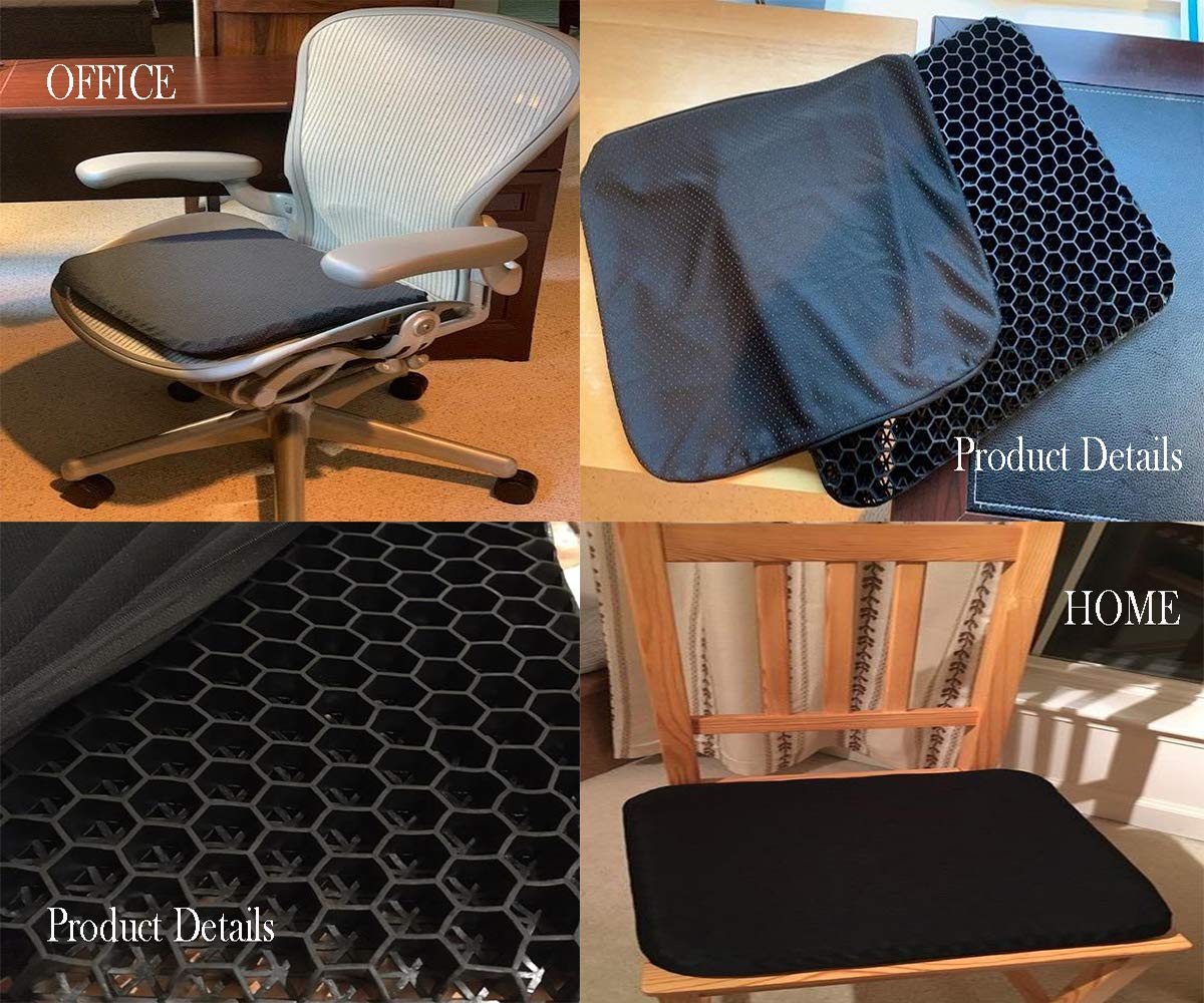 PUZXRRY Gel Seat Cushion - Double Layer Egg Gel Cushion with Breathable Non-Slip Cover for Office Car Wheelchair, Black