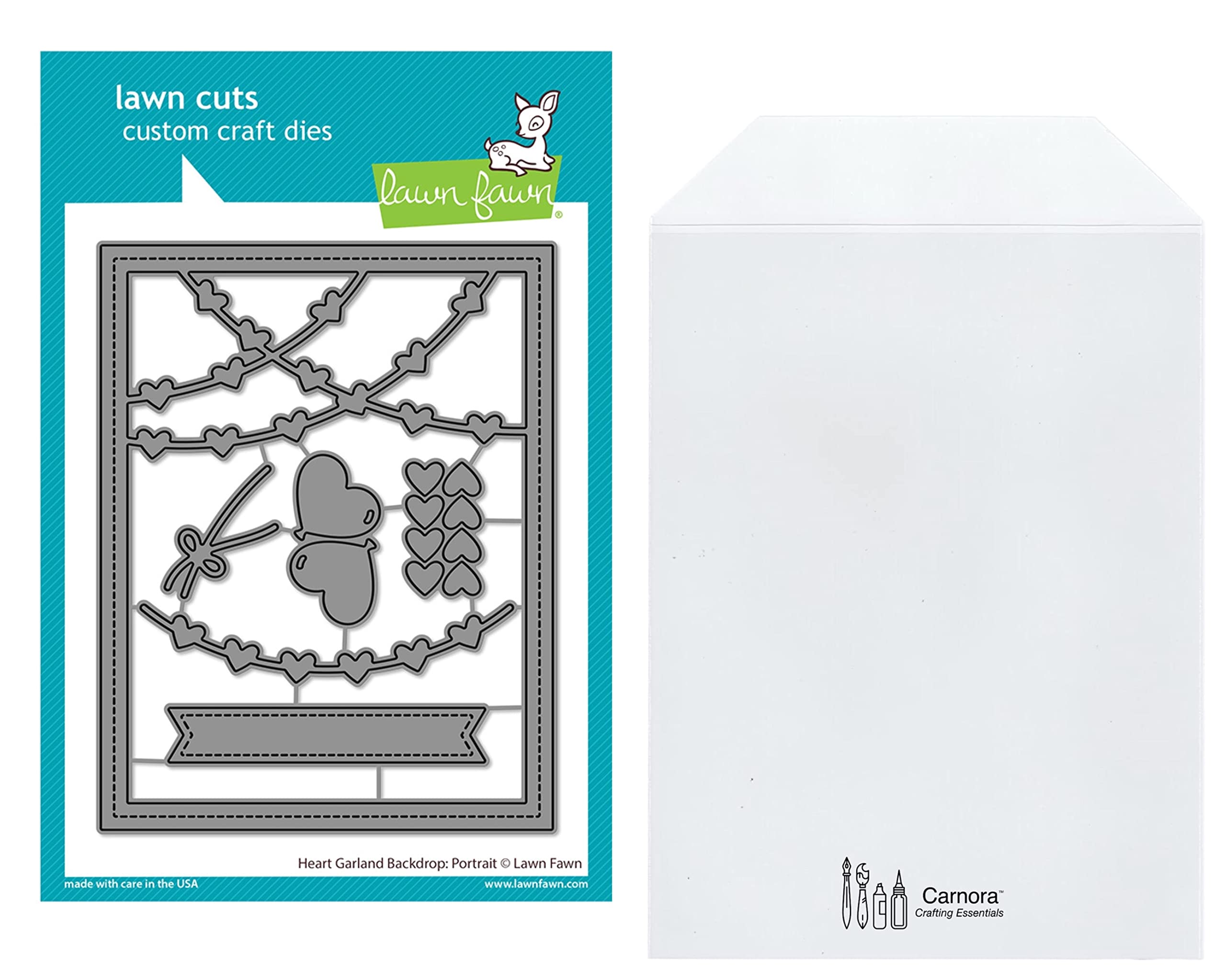 Lawn Fawn Heart Garland Backdrop Die: Portrait, Carnora Die Organizer Storage Pocket (6 3/4"x 9 1/2", 6 mil) Bundle of 2 Items (LF3022, CAR3)