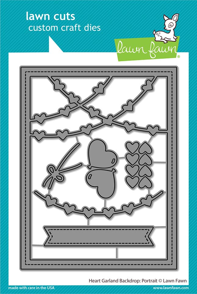 Lawn Fawn Heart Garland Backdrop Die: Portrait, Carnora Die Organizer Storage Pocket (6 3/4"x 9 1/2", 6 mil) Bundle of 2 Items (LF3022, CAR3)