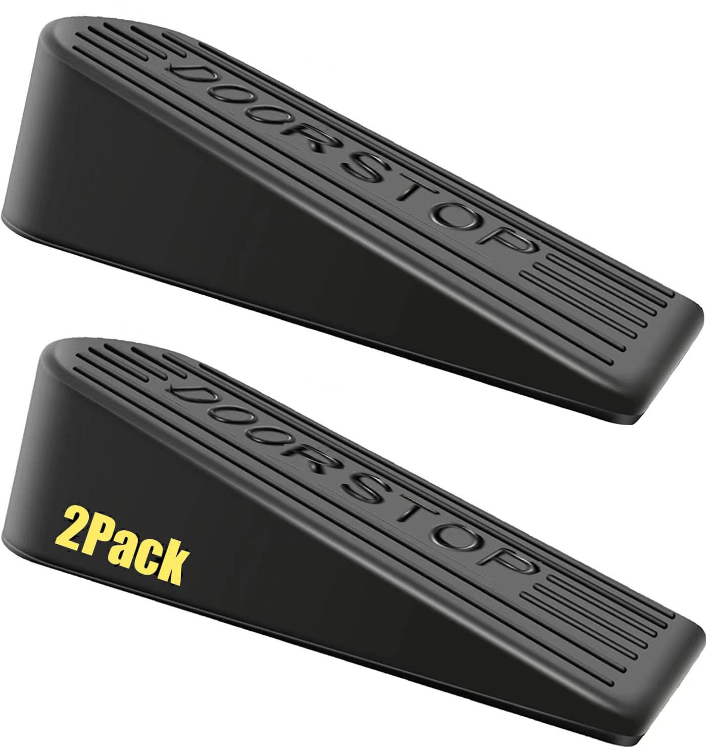 Large Rubber Door Stopper 2 Packs Heavy Duty Wedge Sturdy and Stackable Door Stop, Fit for Gaps up to 2.0 Inches ,Non-Scratching Doorstops Special for Home Office School Heavy Door (Black)