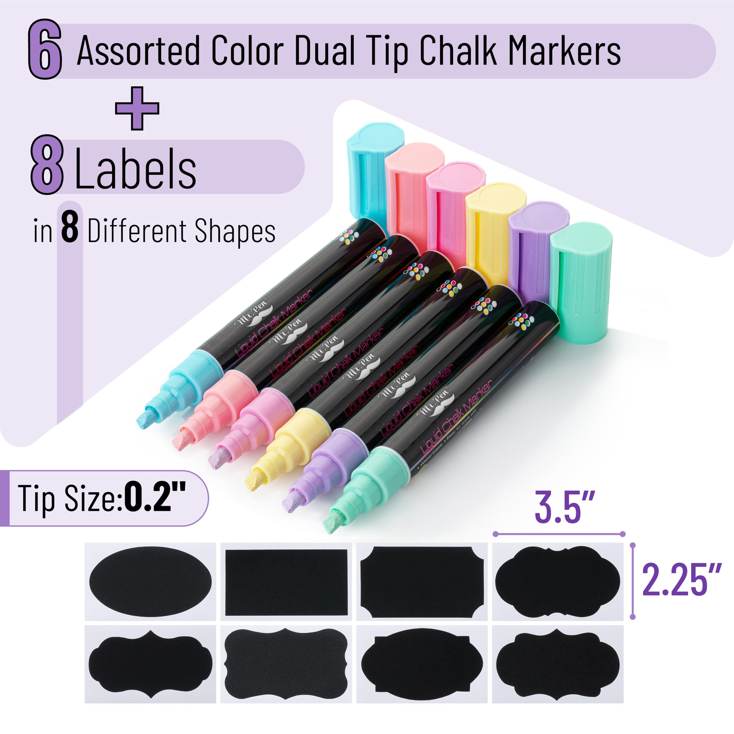 Mr. Pen- Chalk Markers, 6 Pack, Pastel Colors, 8 Labels, Chalkboard Markers, Liquid Chalk Markers, Chalk Markers for Chalkboard, Chalk Pens, Chalk Marker, Glass Markers, Liquid Chalk Markers Erasable