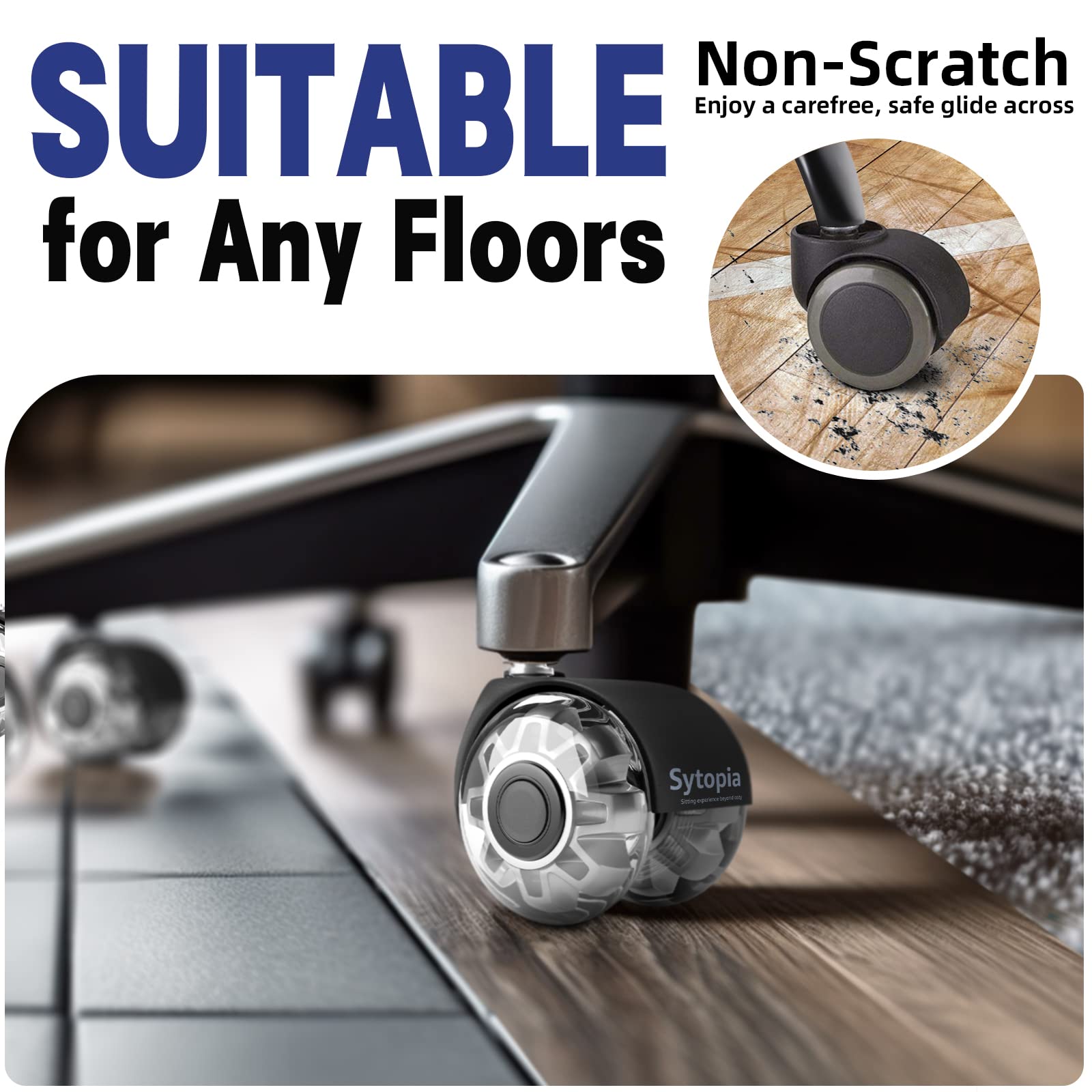 Sytopia Office Chair Caster Wheel Replacement Suitable for All Floors and Carpets, Heavy Duty Rollerblade Chair Wheels, Universal Caster Wheels Size(11x22 mm)