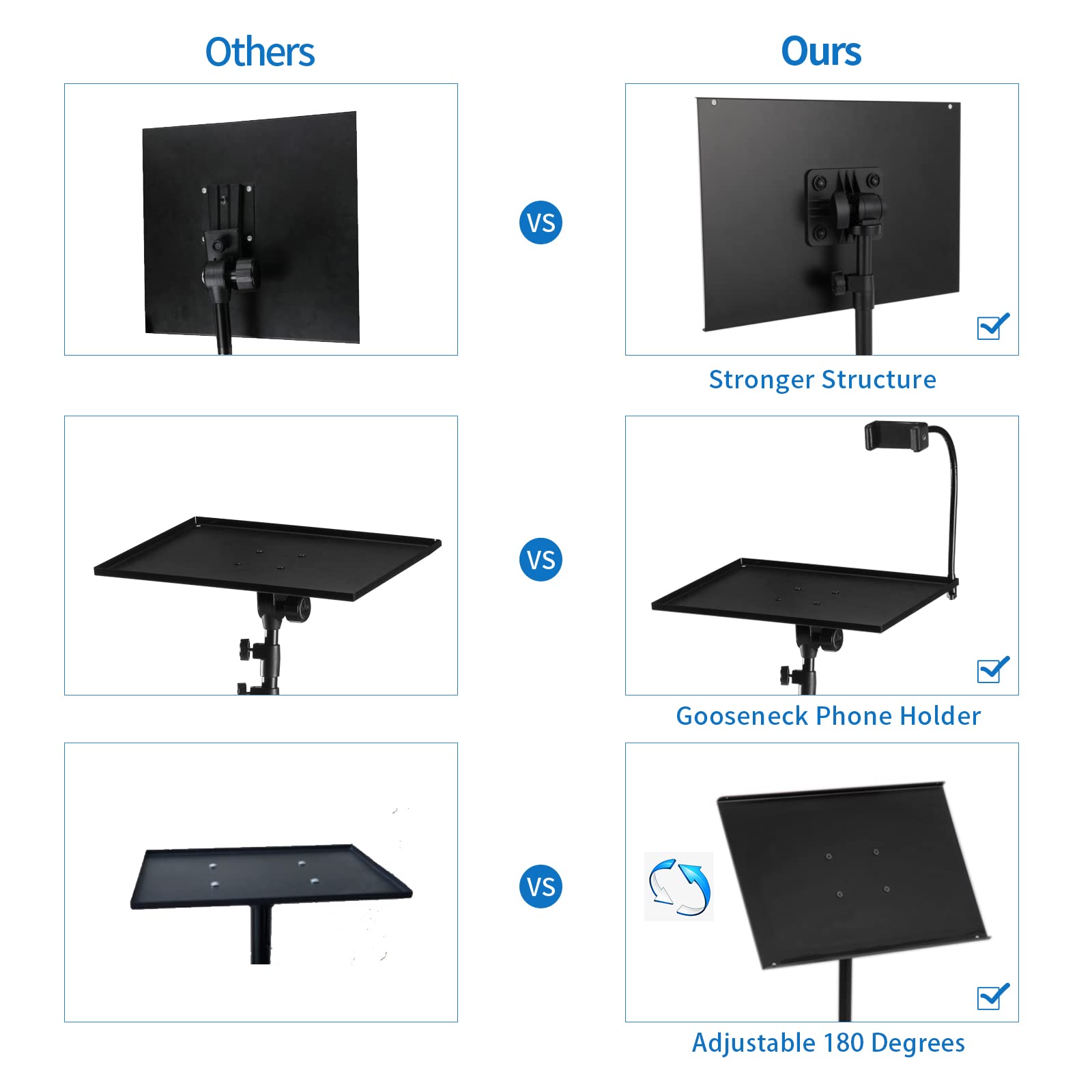 Projector Stand,Laptop Tripod Stand Adjustable Height 17.7 to 47.2 Inch with Gooseneck Phone Holder, Portable Projector Stand Tripod for Outdoor Movies-Detachable Computer DJ Racks Holder Mount
