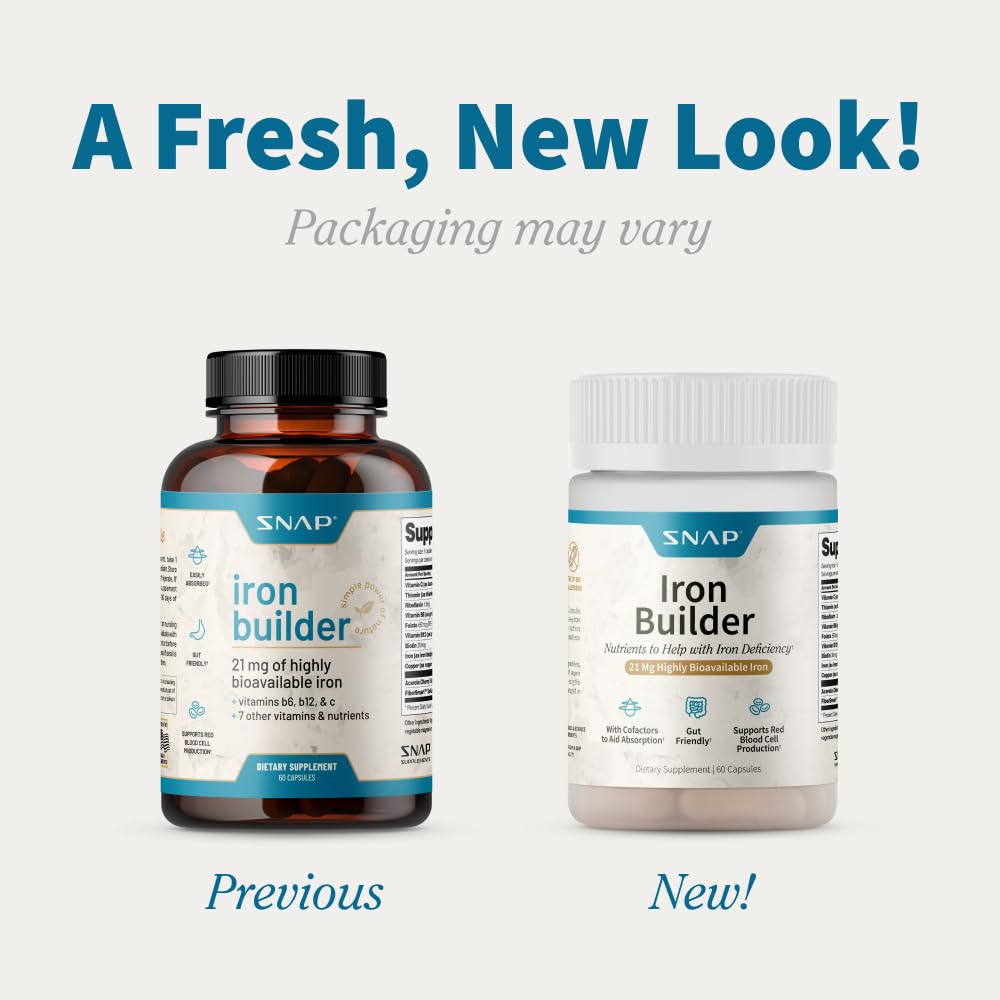 Natural Blood Builder Iron Supplements, 21mg Iron Pills to Increase Energy, Metabolism & Digestion, Absorbs Quickly Vitamins Organic Nutrients (60 Capsules)