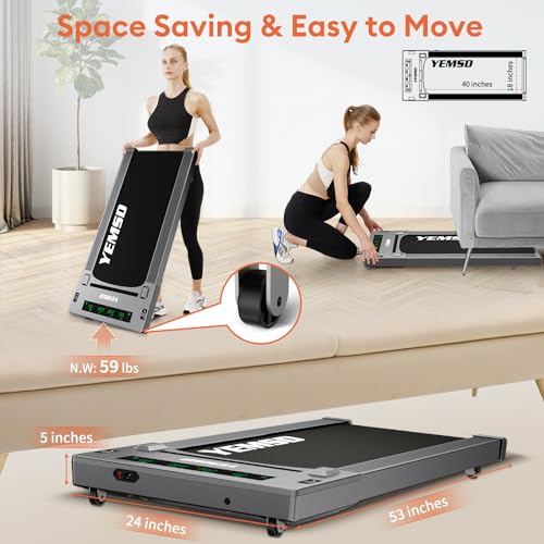 Yemsd Walking Pad Treadmill, 2.5 HP Under Desk Treadmill for Home Office Walking Treadmill with LED Display,Remote Controller,330LBS Weight Capacity