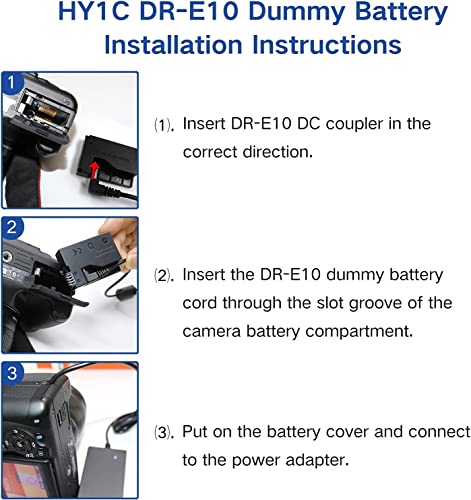 HY1C ACK-E10 AC Power Adapter DR-E10 LP-E10 Dummy Battery Kit for Canon EOS Rebel T7 T6 T5 T3 1100D 1200D 1300D 1500D 2000D Cameras