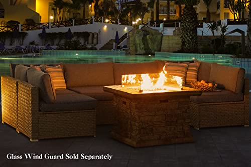 SUNBURY 7 Pieces Patio Furniture Set with Fire Table, PE Wicker Outdoor Sectional Sofa with 35-inch 50000 BTU Gas Fire Pit Table, Patio Conversation Set, Propane Fire Pit Table