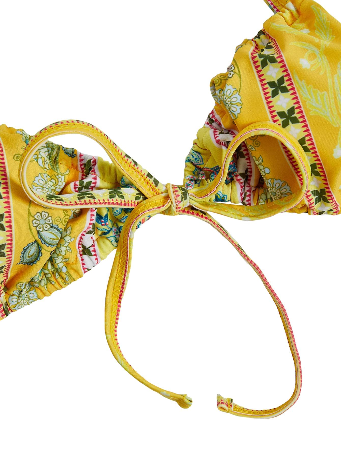 WDIRARA Women's Floral Print Tie Side Swimwear Straps Bikini Sets Swimsuits Yellow Floral M