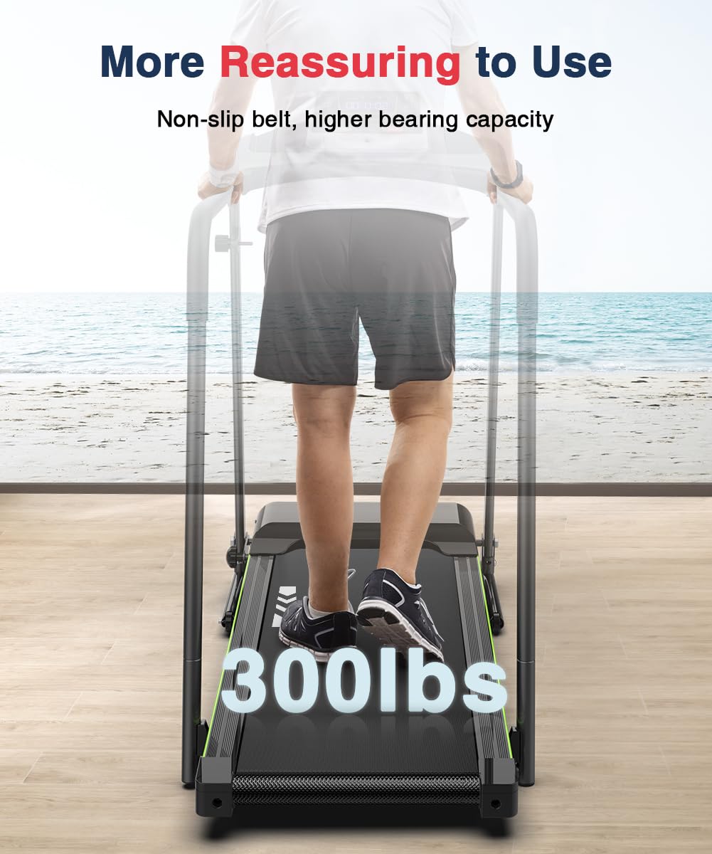 Redliro Walking Treadmill for Senior with Long Handrail, 300 lbs Capacity, Recovery Fitness Exercise Machine Foldable for Home with LCD Display, Holder for Phone & Cup