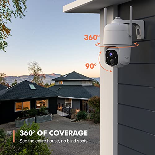 Dzees 2K Security Cameras Wireless Outdoor WiFi, Siren Alarm Spotlight Outdoor Camera Wireless Battery Powered, 360° PTZ Camera, AI Motion Detection, 2-Way Talk, Color Night Vision, IP66, Cloud/SD