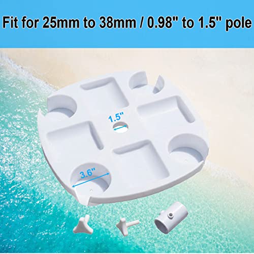 AMMSUN 17" Beach Umbrella Table Tray with 4 Cup Holders, 4 Snack Compartments for Beach, Patio, Garden, Swimming Pool 17 Inch, White